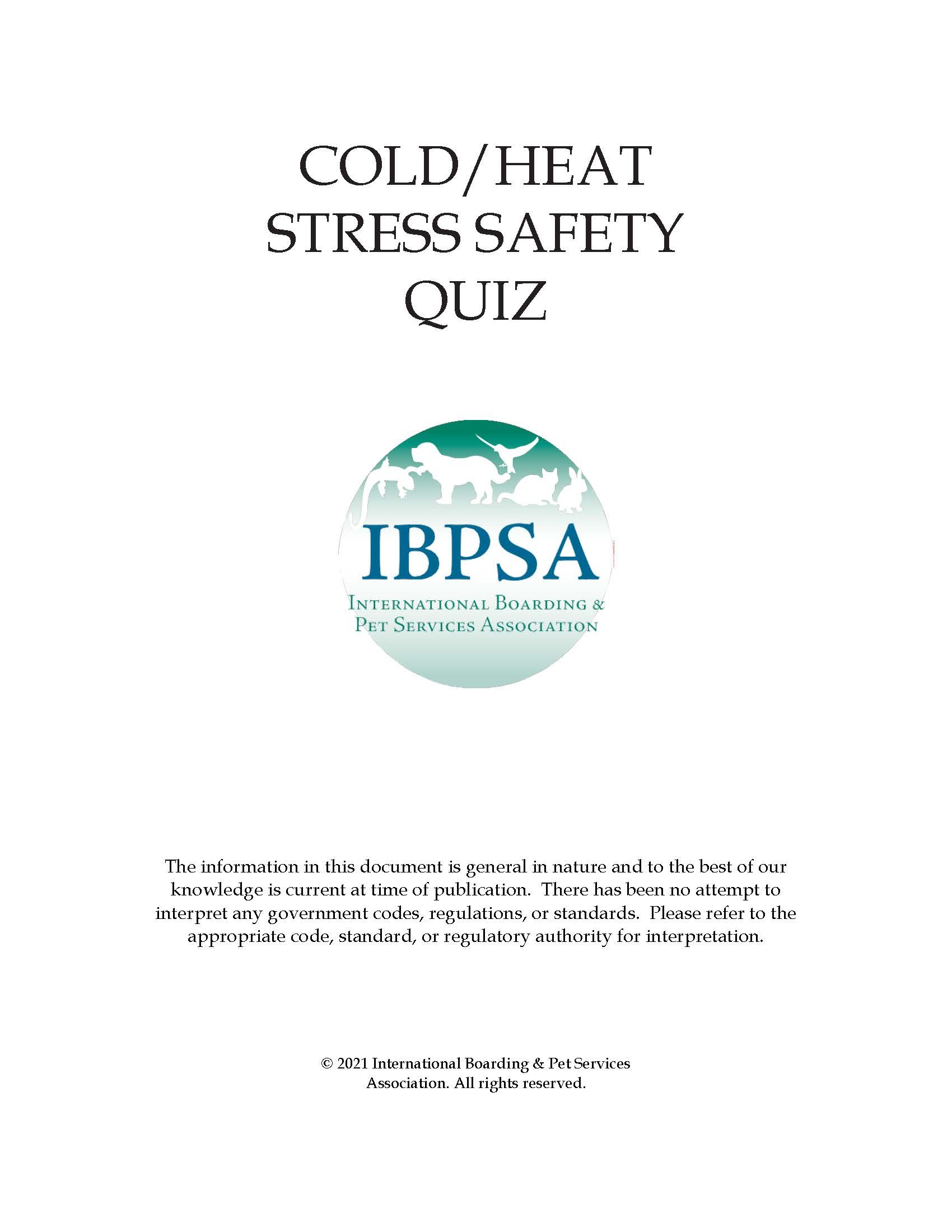 International Boarding & Pet Services Association: Cold & Heat Stress ...